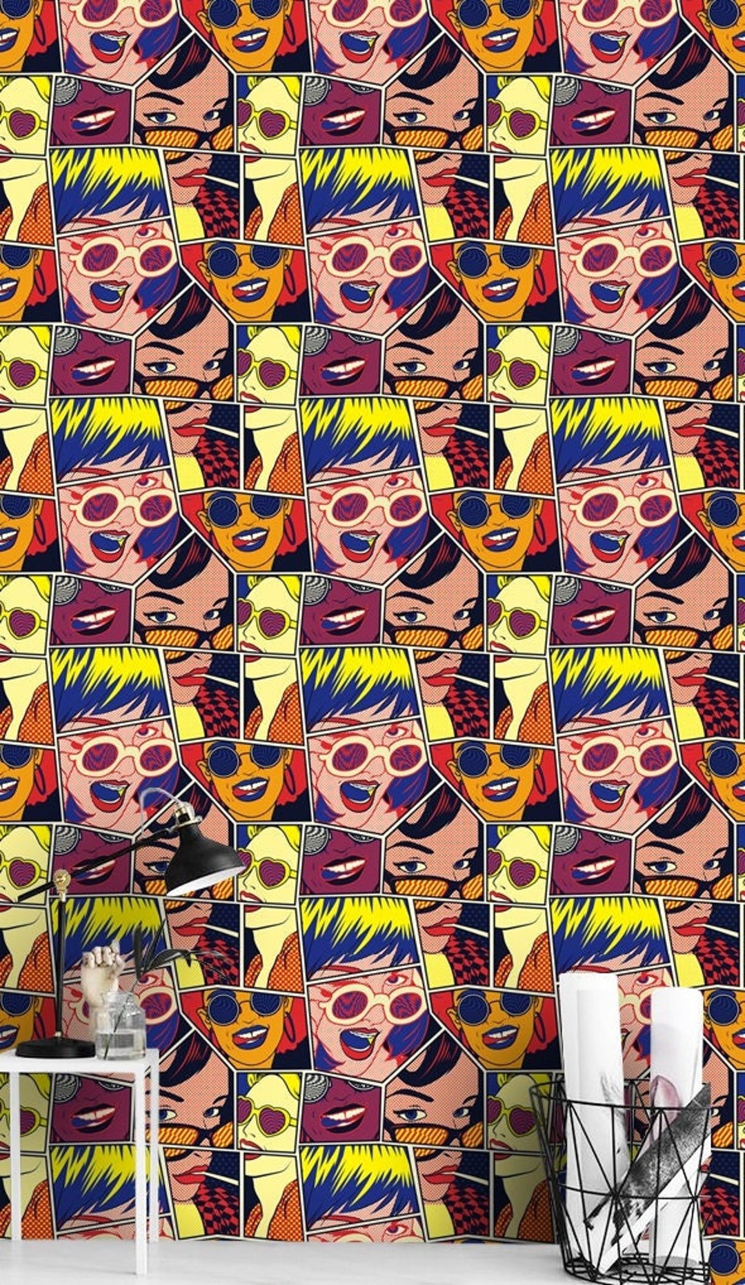 Pin-up Woman Wallpaper Sixties Wall Mural Peel and Stick or - Etsy