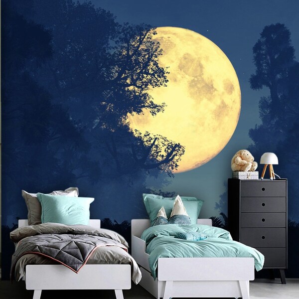 Forest Moon Self Adhesive Wallpaper - Etsy