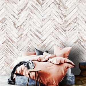 Herringbone Wallpaper, Wooden Wall Mural, Wood Pattern Design, Self ...