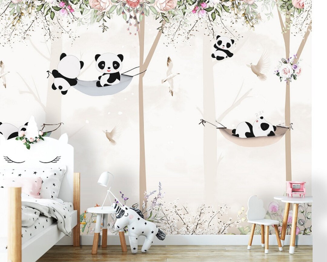 Panda Removable Wallpaper,lazy Panda Wall Mural,nursery,peel and Stick ...