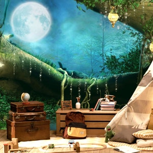 Magical Forest Wall Mural / Enchanting Bridge / Fairy Paradise / Bright ...