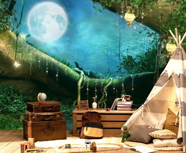 Magical Forest Wall Mural / Enchanting Bridge / Fairy Paradise / Bright ...