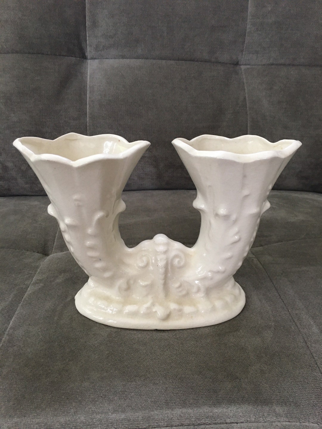 Antique Double Cornucopia Vase 6” X 8.5” X 3.25” - Etsy