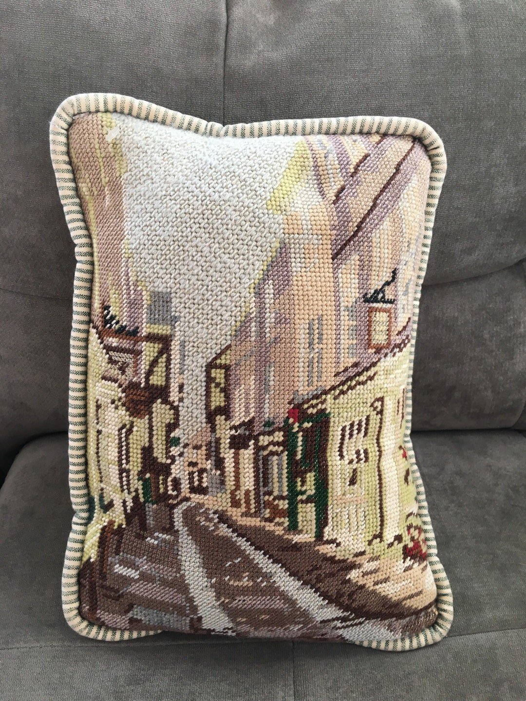 Needlepoint Pillow Street Scene 12 X 9 - Etsy