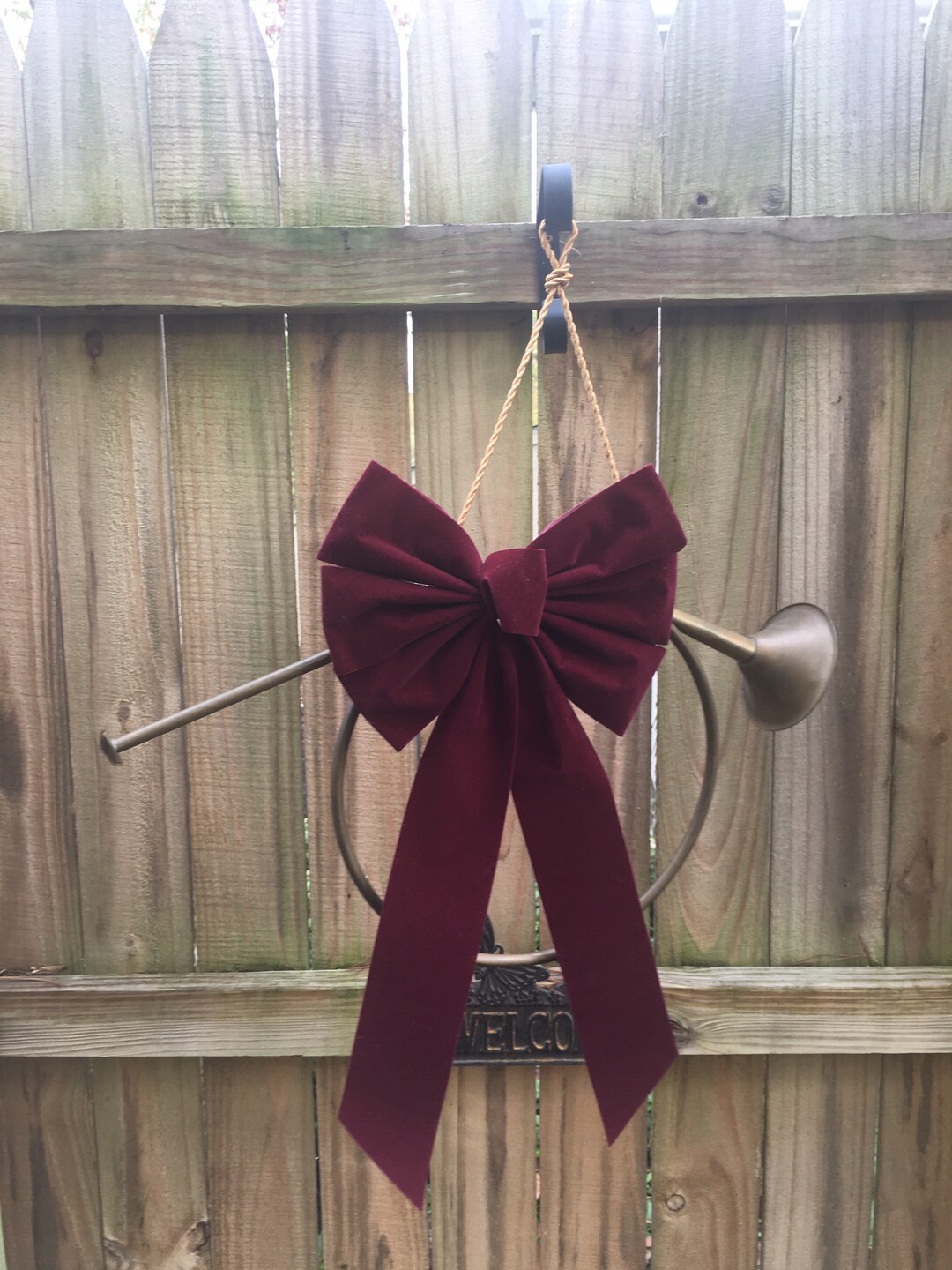 Brass Bugle Door Hanger With Burgundy Bow - Etsy