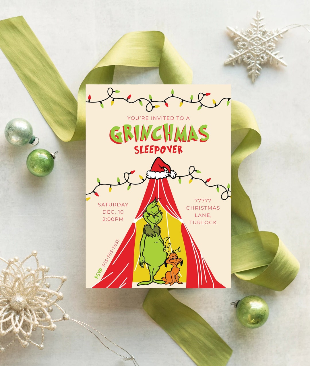 Grinchmas, Grinch Christmas, Teepee Sleepover Invitation, Holiday ...