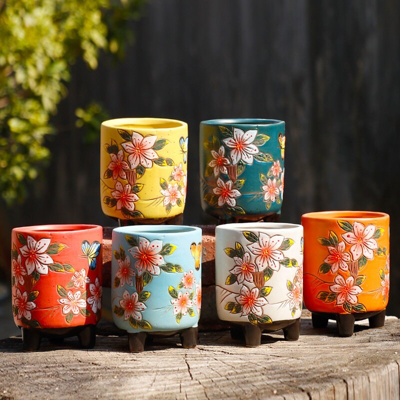 Circular Flower Pot Succulent Planter Ceramic Planter - Etsy UK