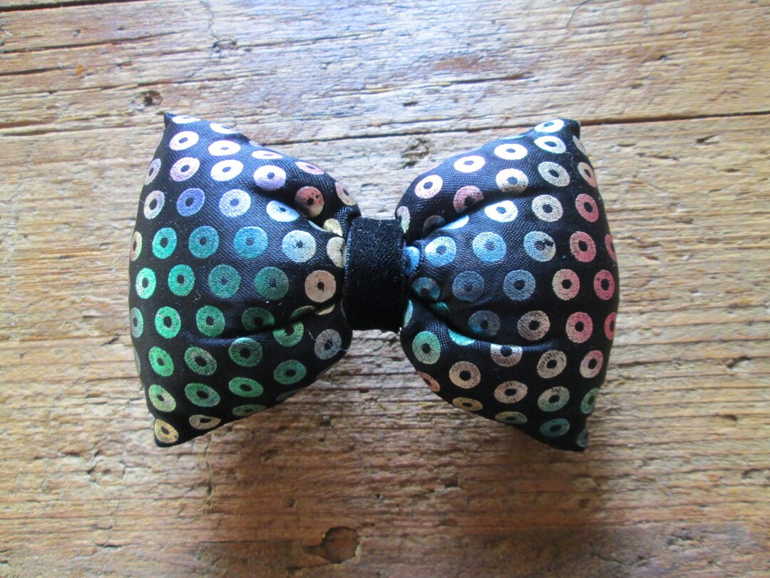 Vintage BOW HAIR CLIP 1980s - Polka Dot Ribbon Bobby Pin - Velvet and ...