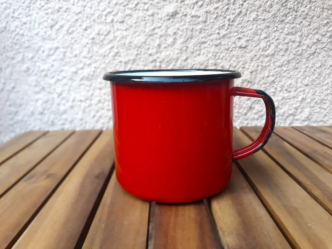Vintage Little ENAMEL CUP Red - Enamelware Cup - Enameled Steel Mug ...