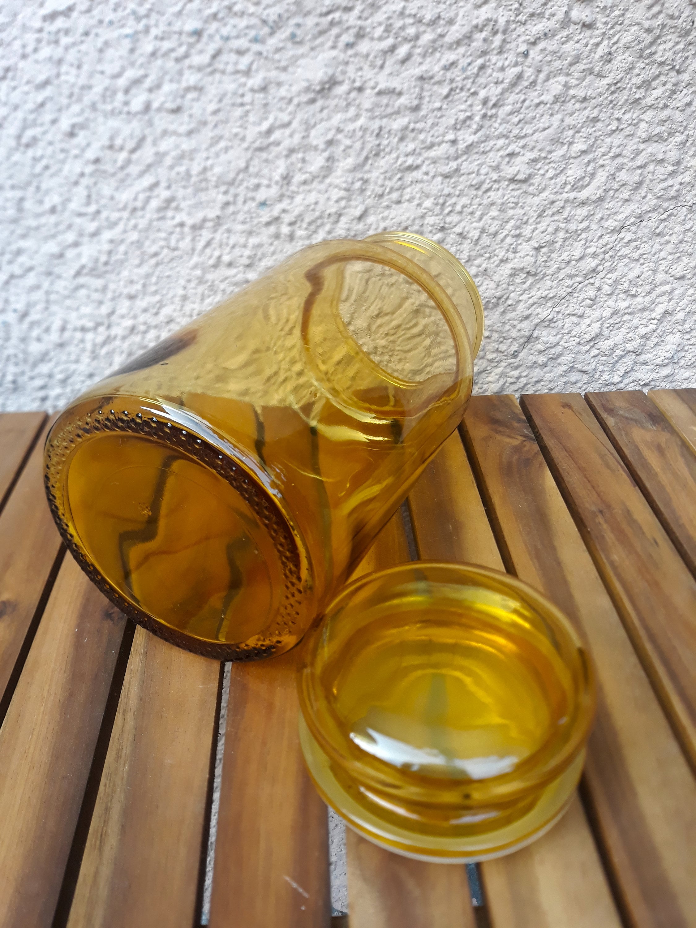 Vintage YELLOW GLASS JAR Container Vase With Lid for Storage ...