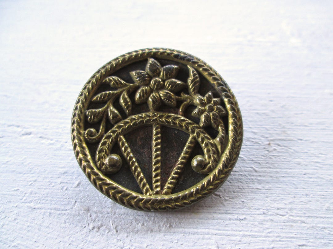 VINTAGE LARGE BUTTON Brass With Rim - Jewel Button Perforated Flower ...