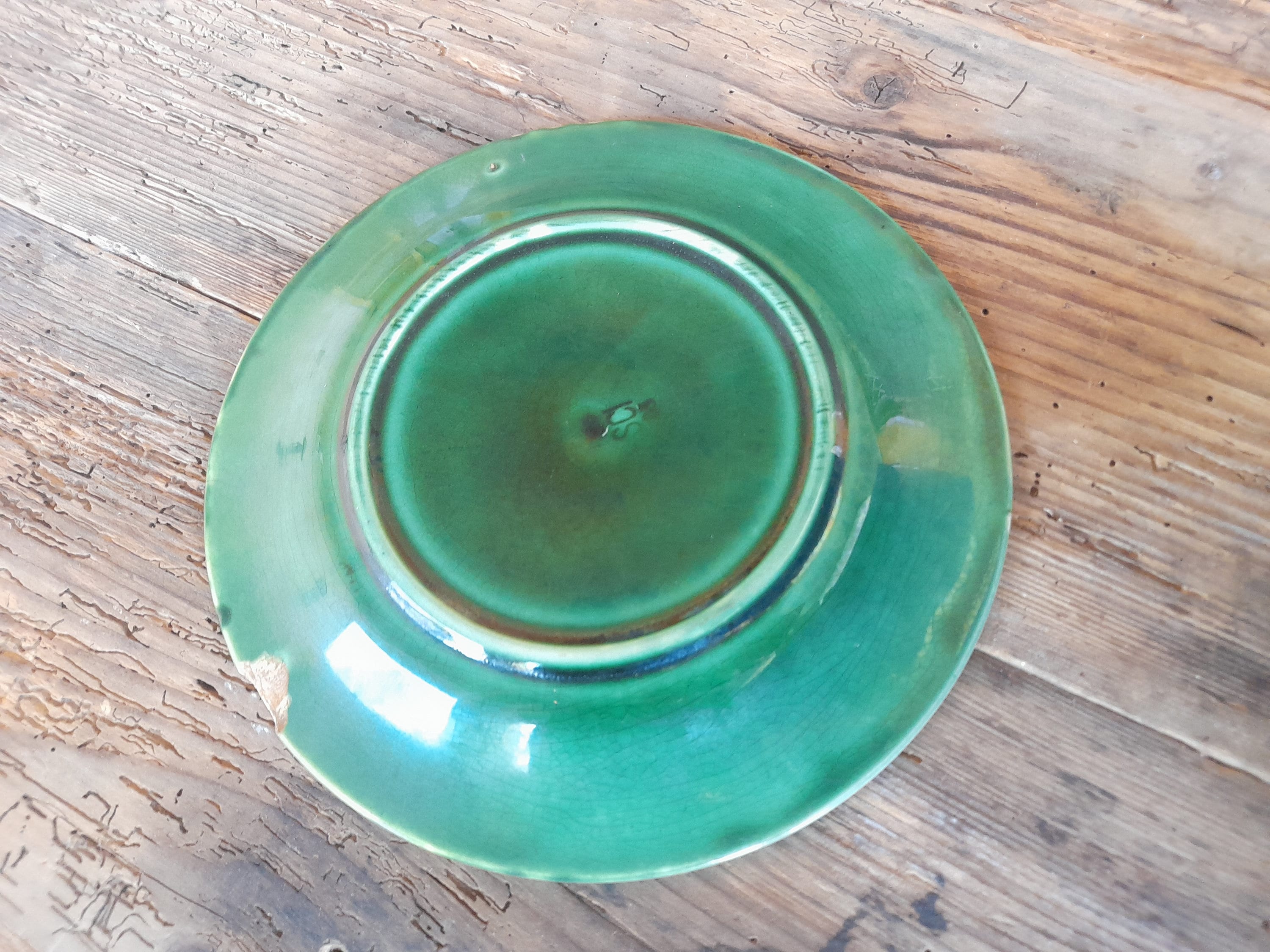 Vintage GREEN PLATE - LEAVES Plate From the Early 1900s - Majolica ...
