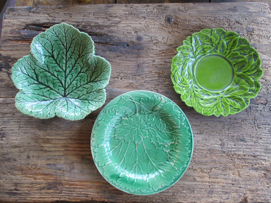 Vintage Mix and Match Italian GREEN PLATES - Set of 3 LEAVES Plates ...