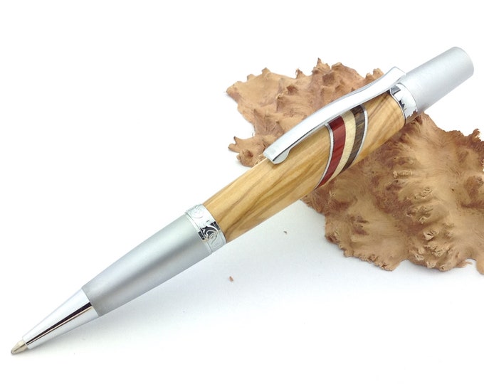 Wooden Pen, Olivewood, Italian Flag Inlay, Made in Italy, Personalized ...