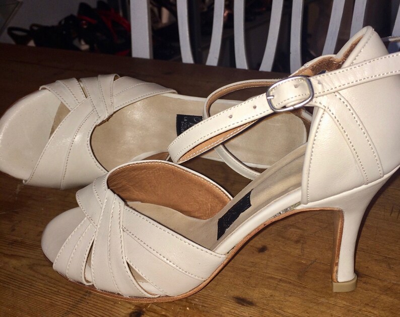 Beige Leather Heels Dance Tango Shoes:,open Toe, Handmade - Etsy