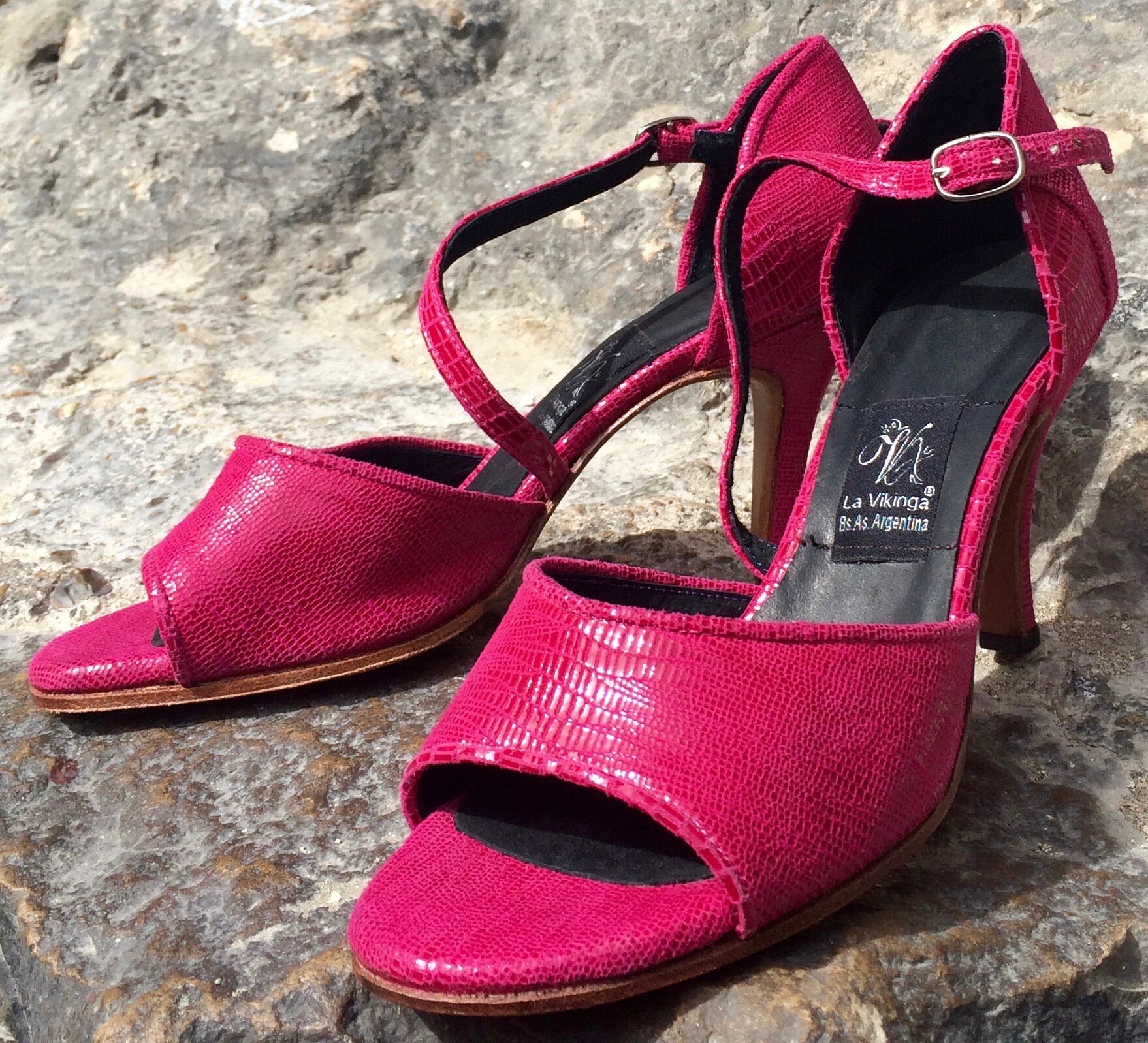 Fuchsia Diagonal Strap Open Toe Closed Back High Heels - Etsy