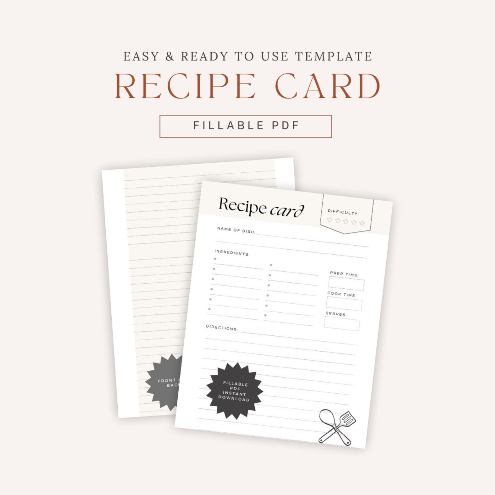 Printable 8.5 X 11 Recipe Page With Minimalist Design, Fillable Recipe ...
