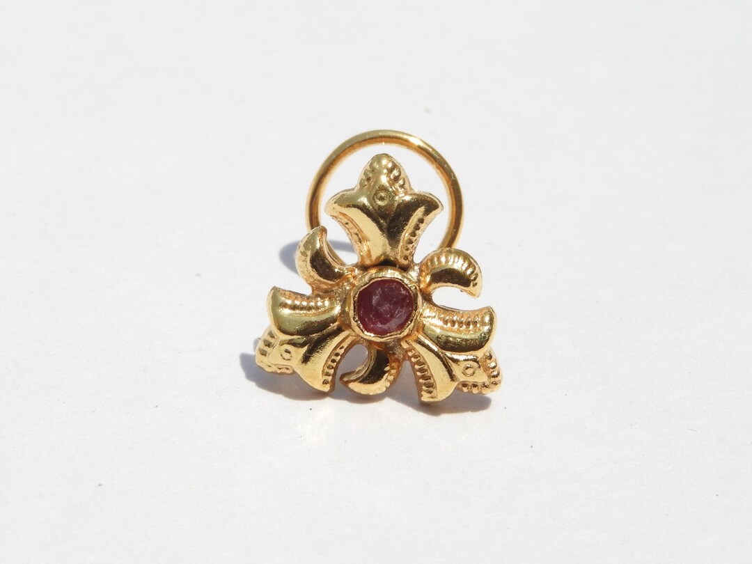 Ruby Indian Nose Ring: 22kt Gold Sterling Silver Bali (12mm) - Etsy