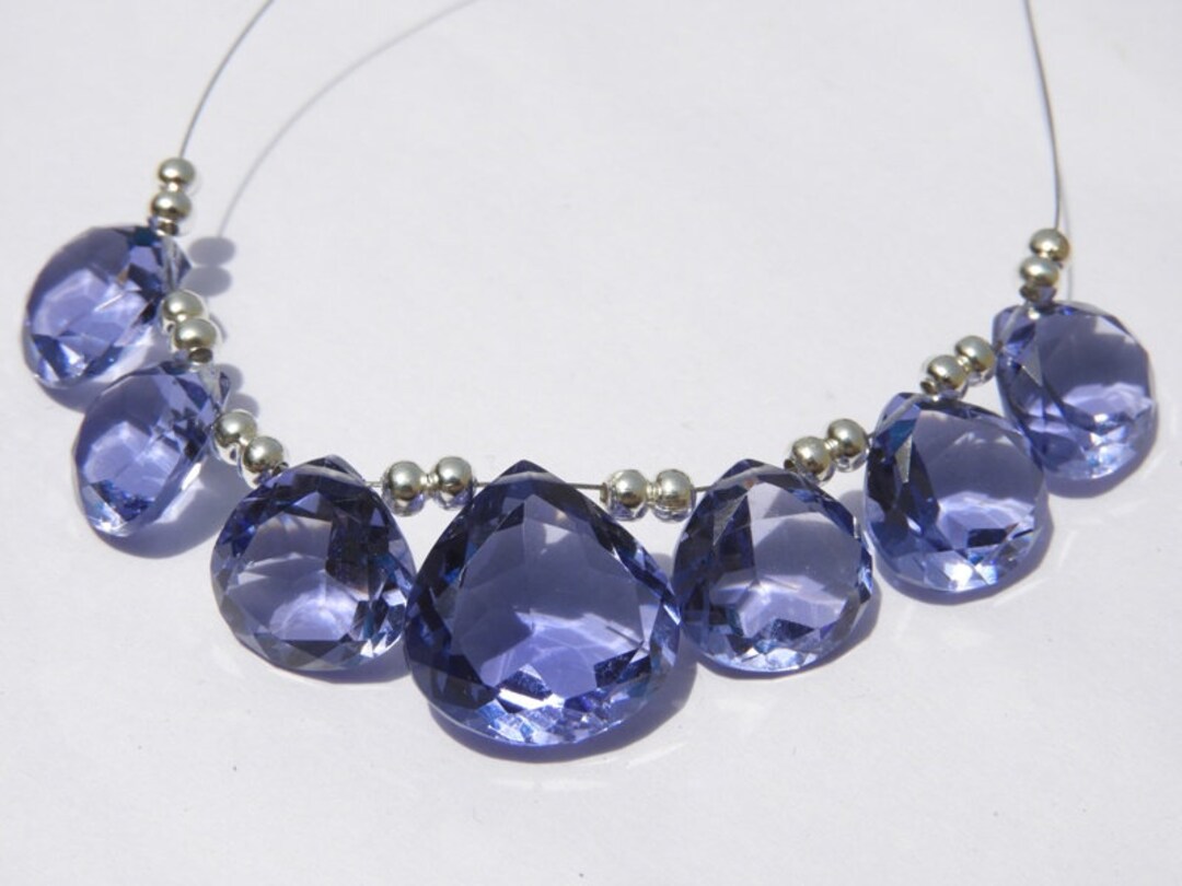 Iolite Blue Quartz Heart Beads: Faceted Cut Gemstone, 7 Pcs (16-12 MM ...