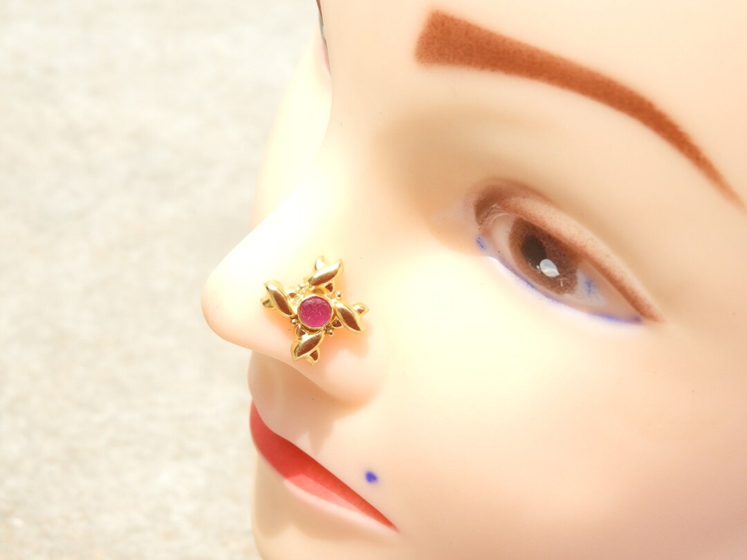 Indian Nose Ring/92.5 Sterling Silver Nose Ring/22 Kt Gold Polished ...