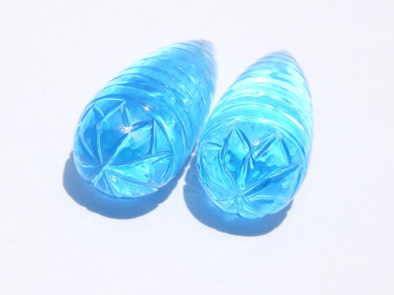 Carved Gemstone Drops Swiss Blue Quartz Carved Drops 2 Pcs | Etsy