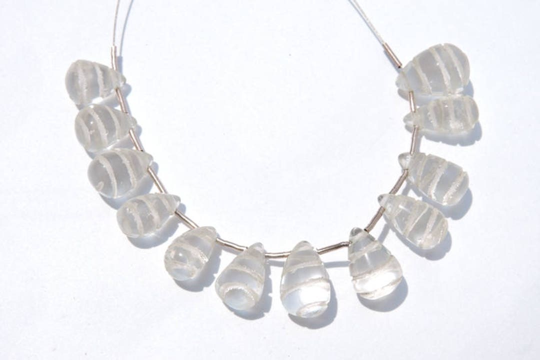 10 Pcs Natural Rock Crystal Quartz Carved Drops Beads Natural - Etsy