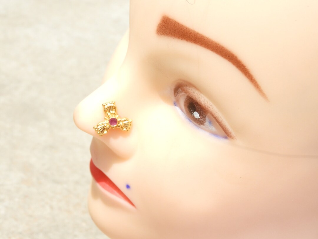 Ruby Indian Nose Ring: 22kt Gold Sterling Silver Bali (13mm) - Etsy