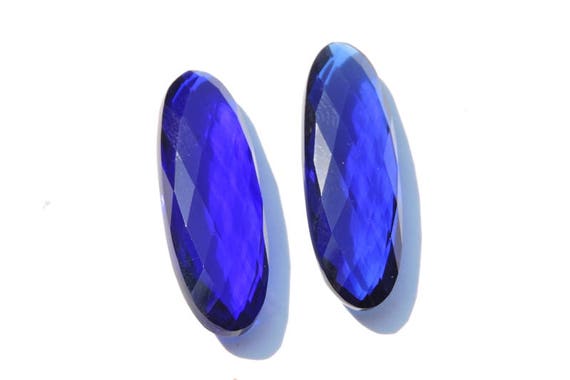 2 Pcs Matched Pair Beautiful Cobalt Blue Quartz Faceted Long | Etsy