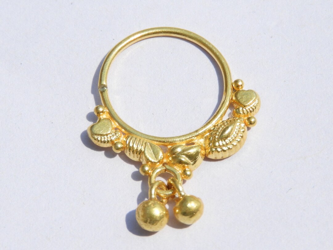 Indian Nose Ring/92.5 Sterling Silver Nose Ring/22 Kt Gold Polished ...