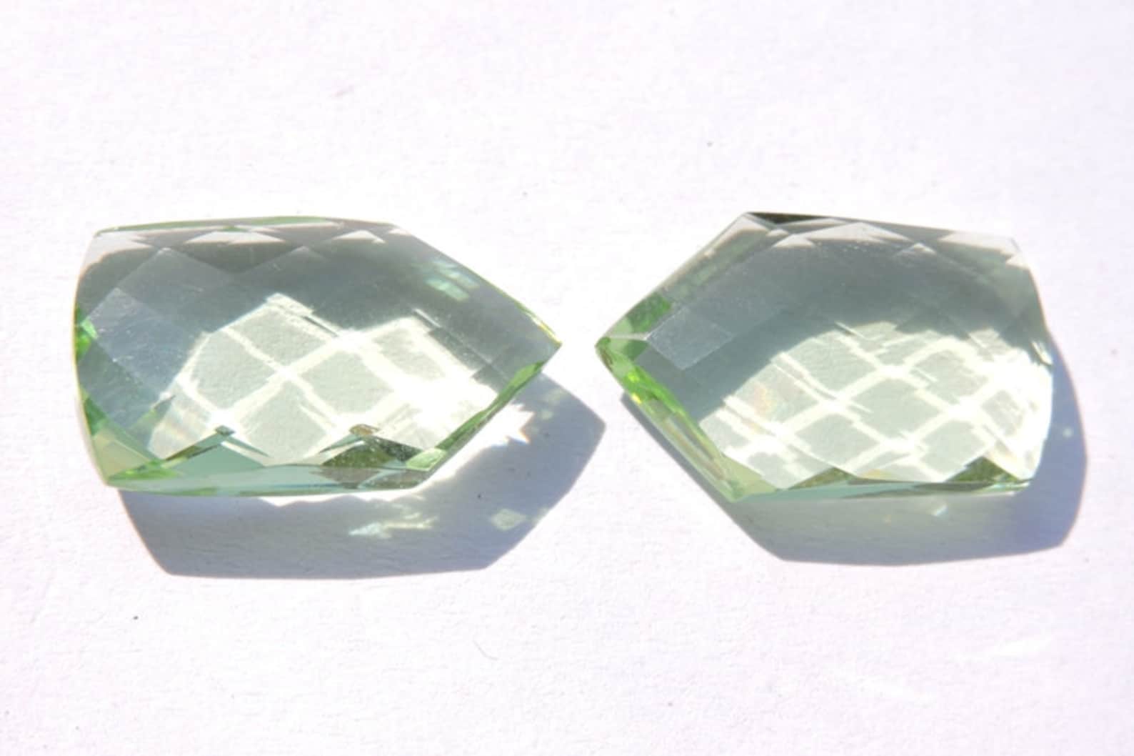 2 Pcs Sage Green Quartz Faceted Fancy Shaped Loose Gemstone | Etsy