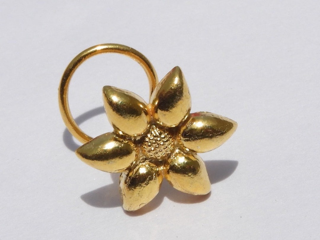 22kt Gold Polished Sterling Silver Nose Ring: Indian Floral Stud (13mm ...