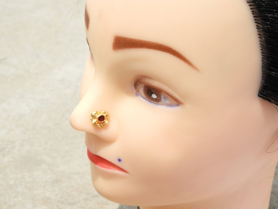 Ruby Indian Nose Ring: 22kt Gold Sterling Silver Bali - Etsy