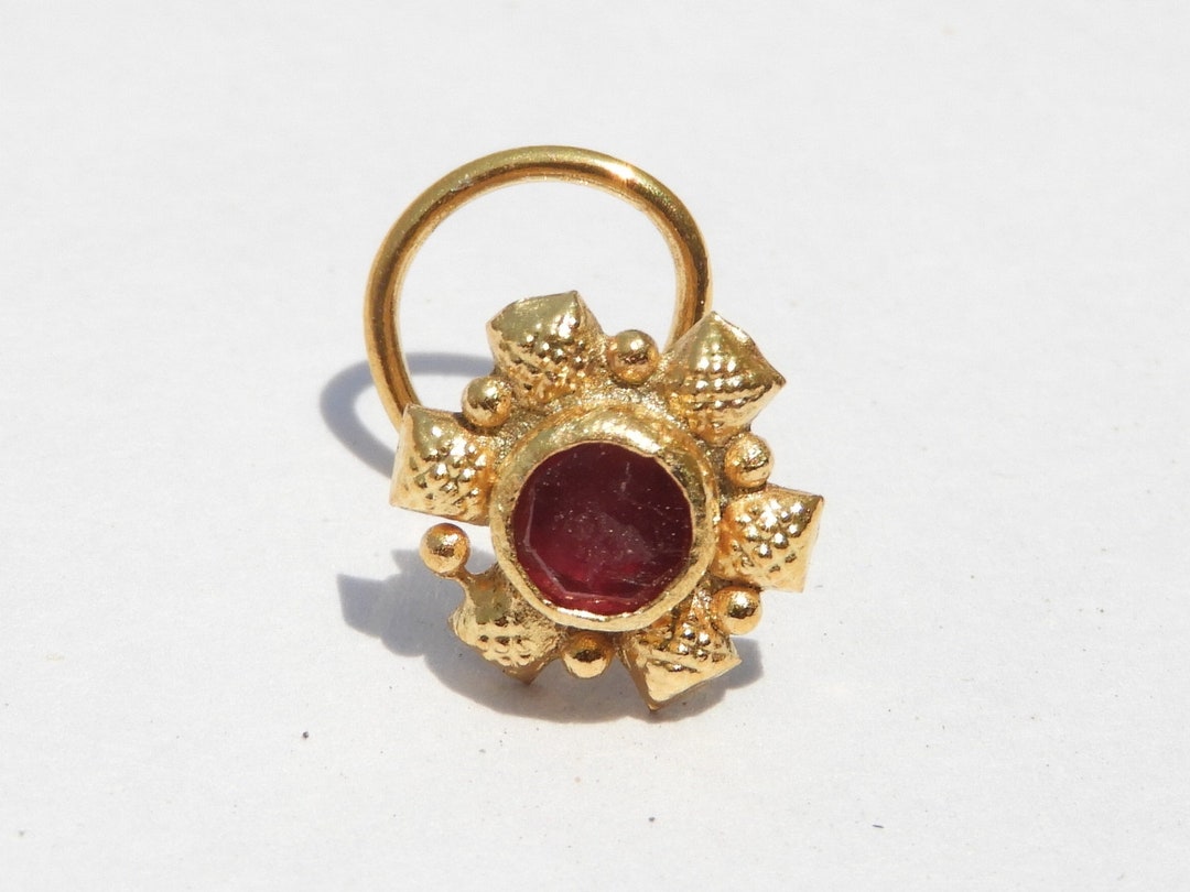 Ruby Indian Nose Ring: 22kt Gold Sterling Silver Bali (9MM) - Etsy