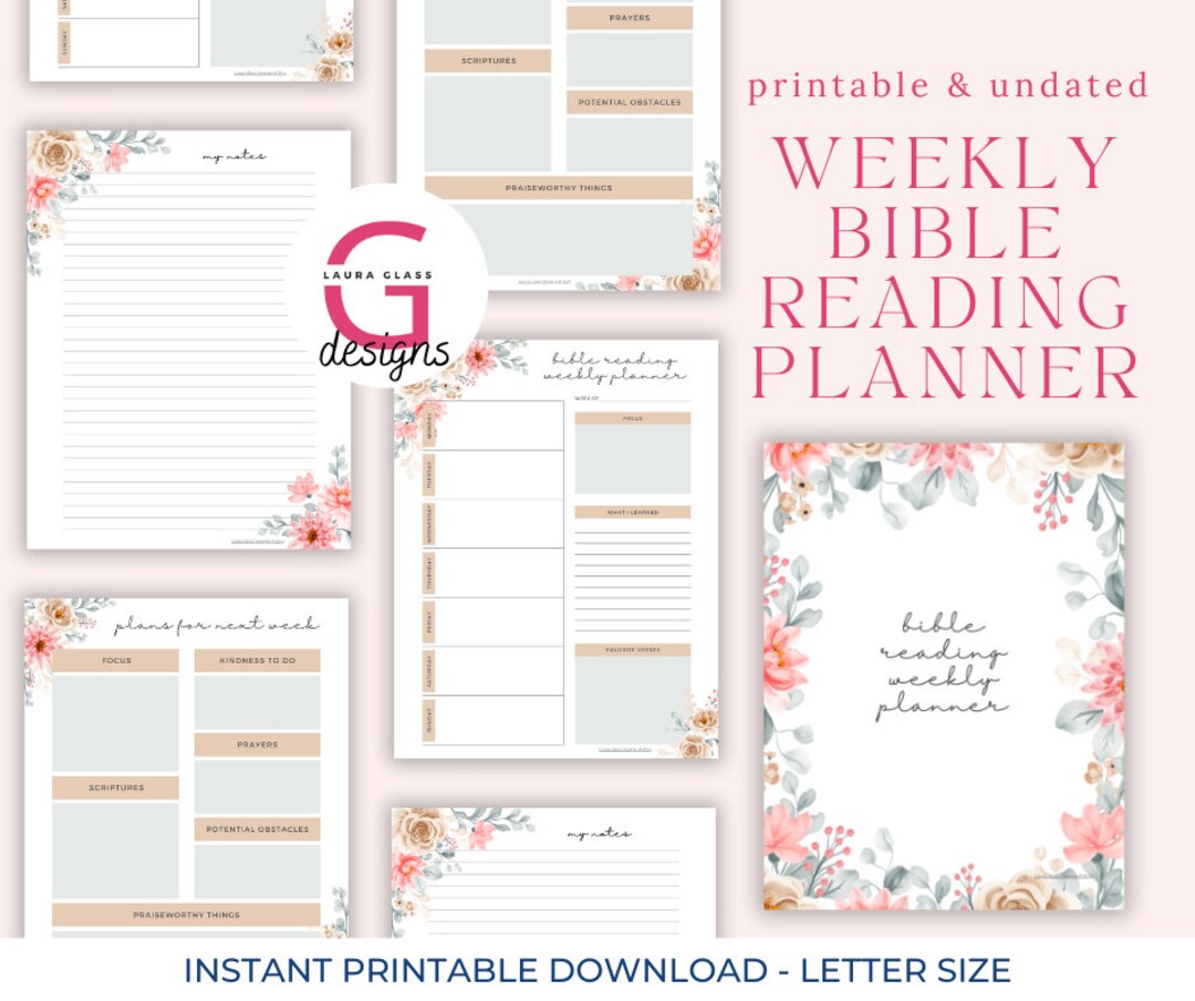 Elegant Floral Bible Reading Weekly Planner for Spiritual Growth ...