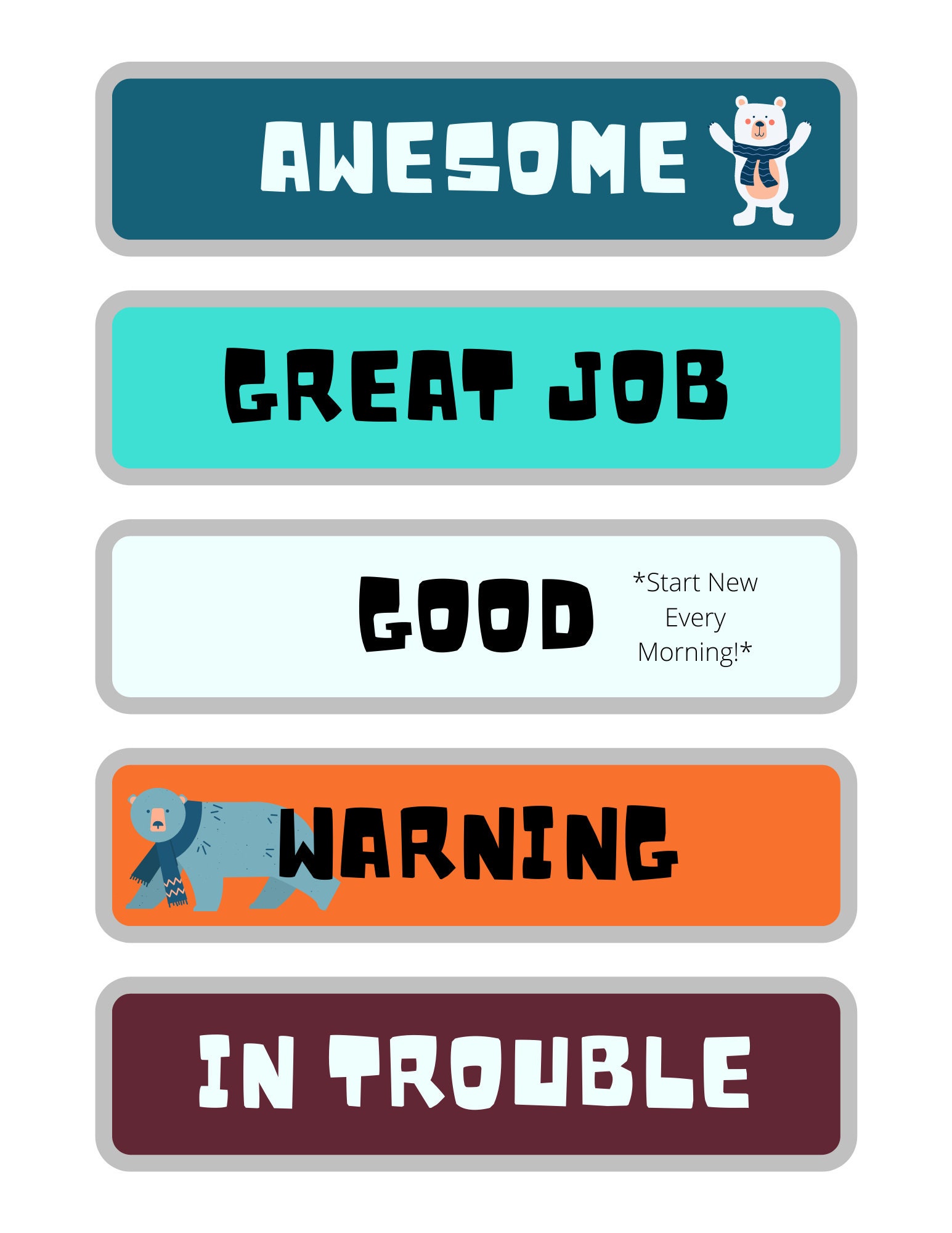 Color Code Behavior Chart for Kids Printable PDF Rainbow & - Etsy UK