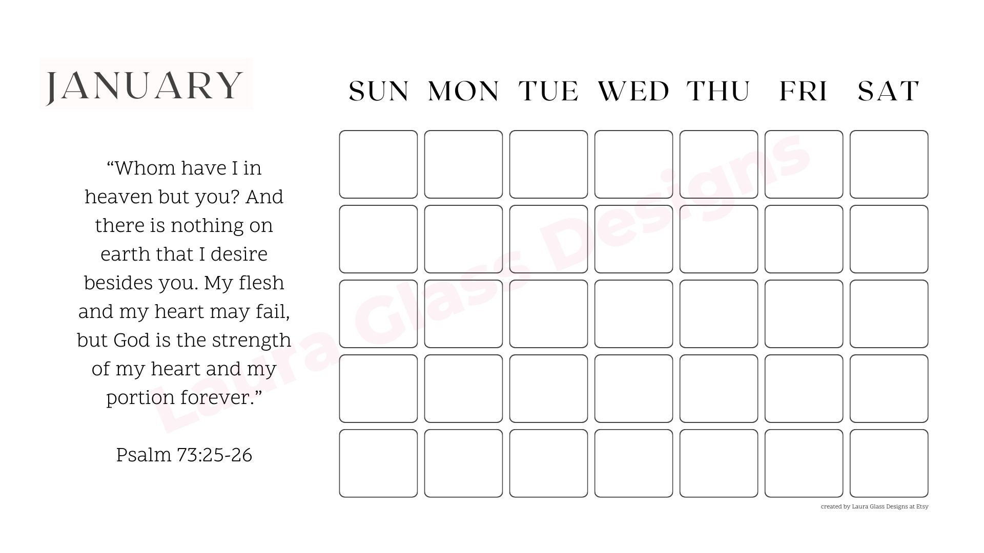 Blank Monthly Calendar Printable PDF Minimalist Black and White ...