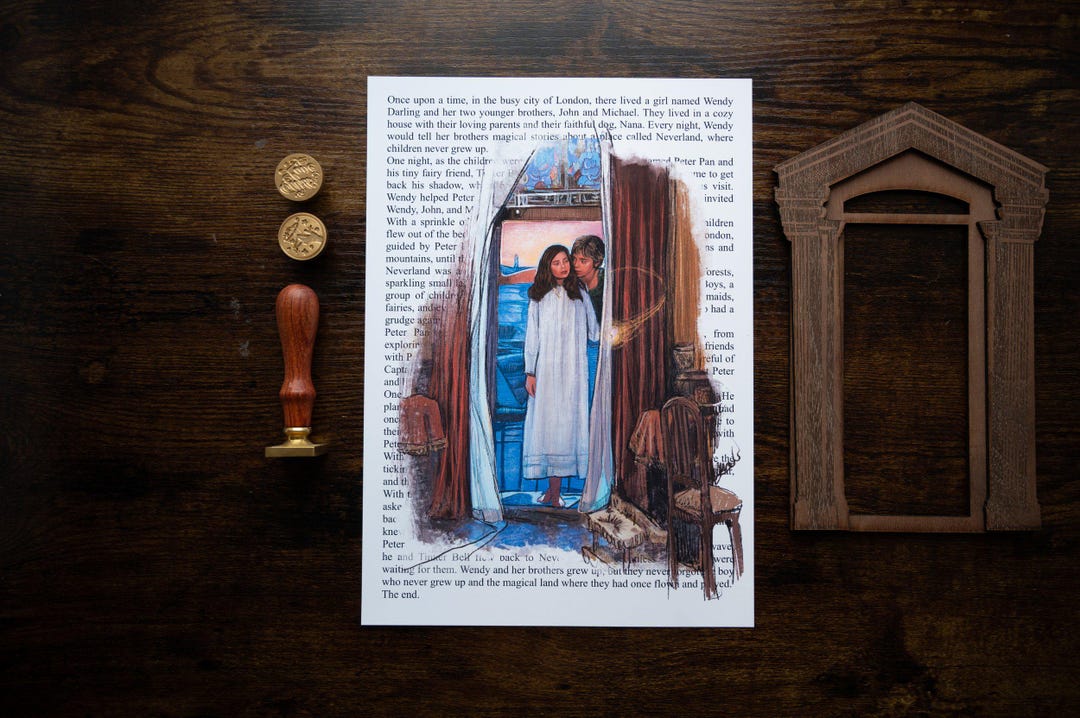 Peter Pan and Wendy Vintage Book Page Art Decorative, Neverland Art ...