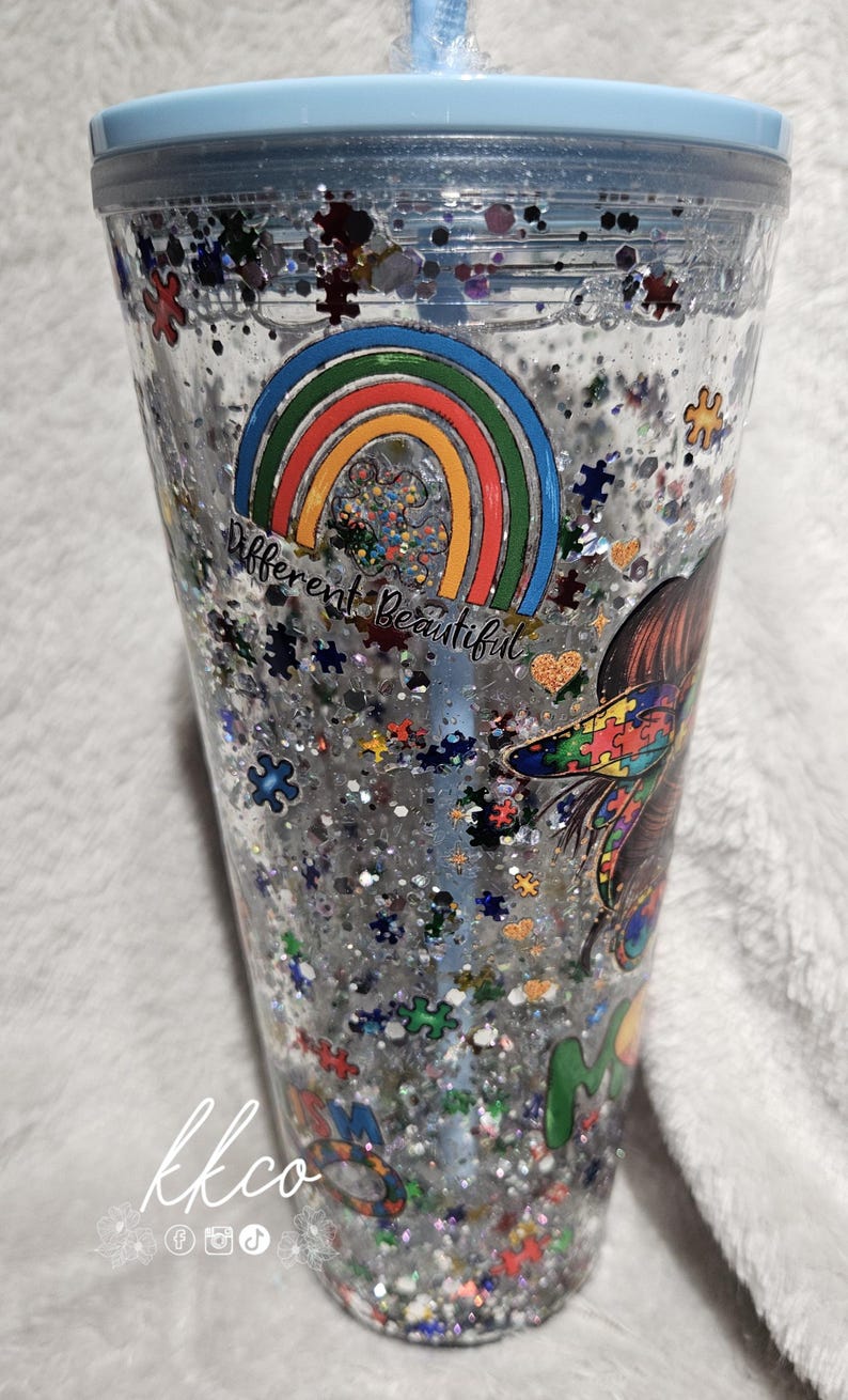 24 Oz Different is Beautiful Autism Mom Snowglobe Tumbler With Puzzle ...