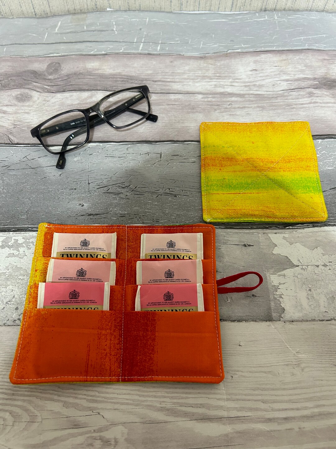 Fabric Tea Bag Holder / Wallet Button Closure Holds 6 Tea Bags Pouch ...