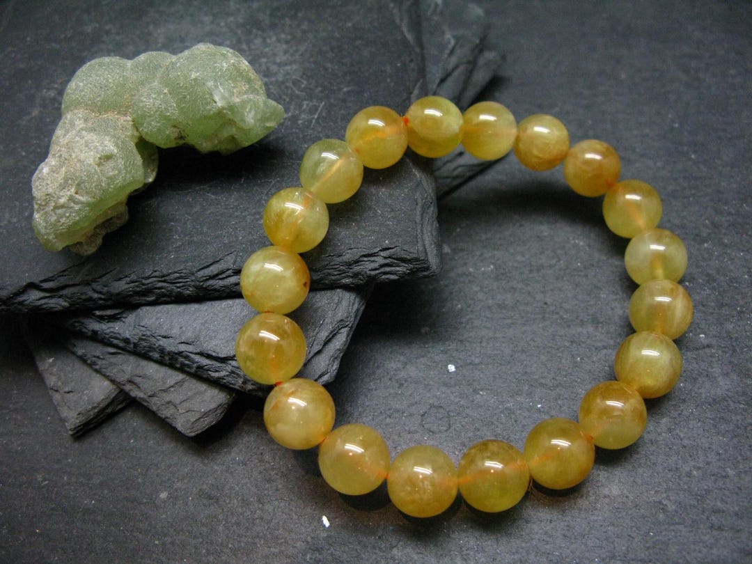 Australian Golden Prehnite Genuine Bracelet ~ 7 Inches ~ 10mm Round ...