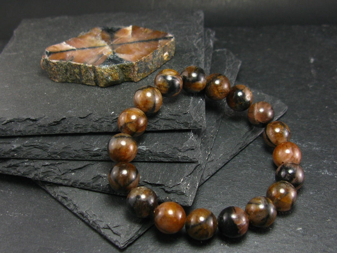 Andalusite Chiastolite Genuine Bracelet ~ 7 Inches ~ 10mm Round Beads ...