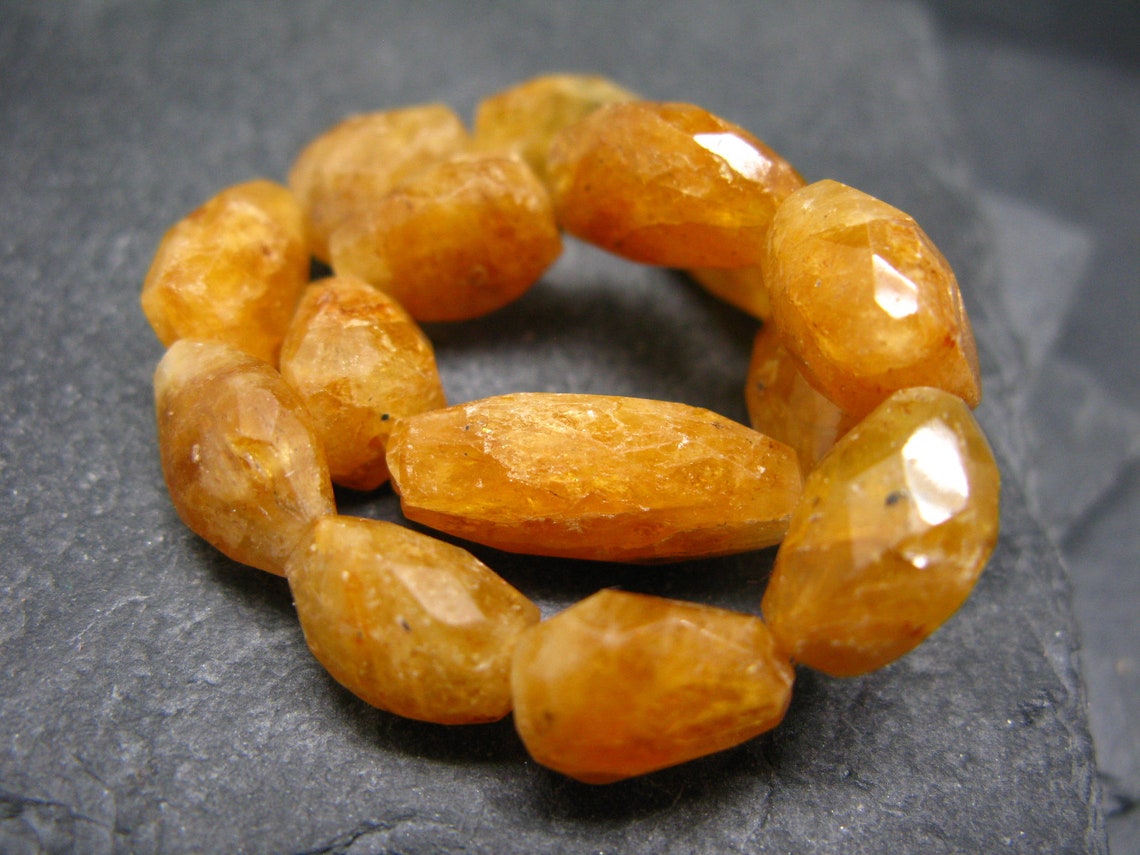 Heliodor Golden Beryl Genuine Bracelet ~ 7 Inches ~ 14mm Facetted Beads ...