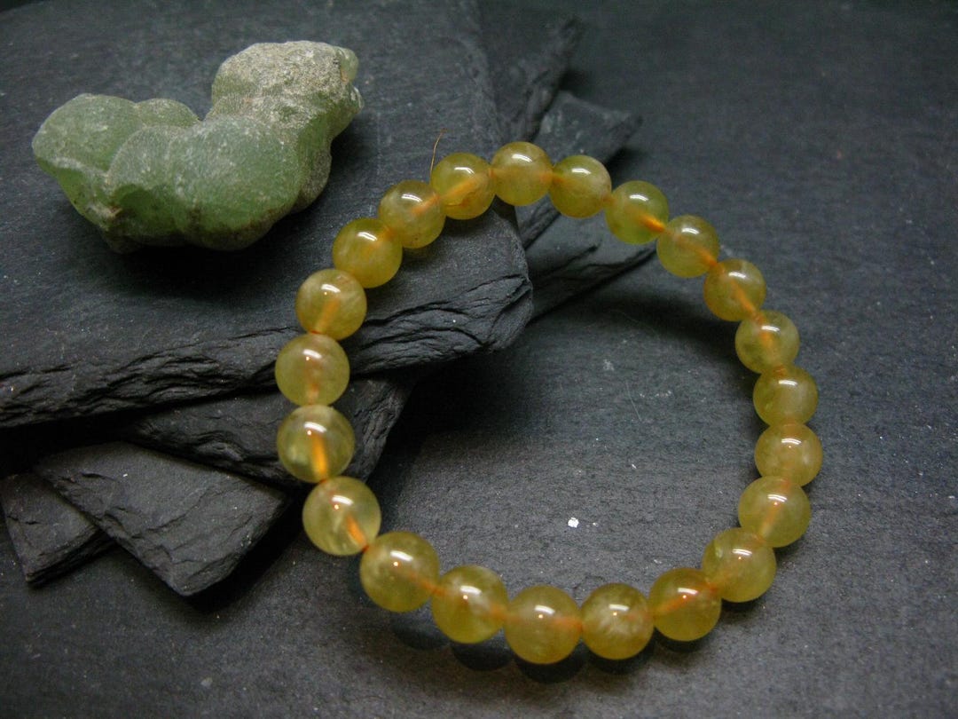 Australian Golden Prehnite Genuine Bracelet ~ 7 Inches ~ 8mm Round ...