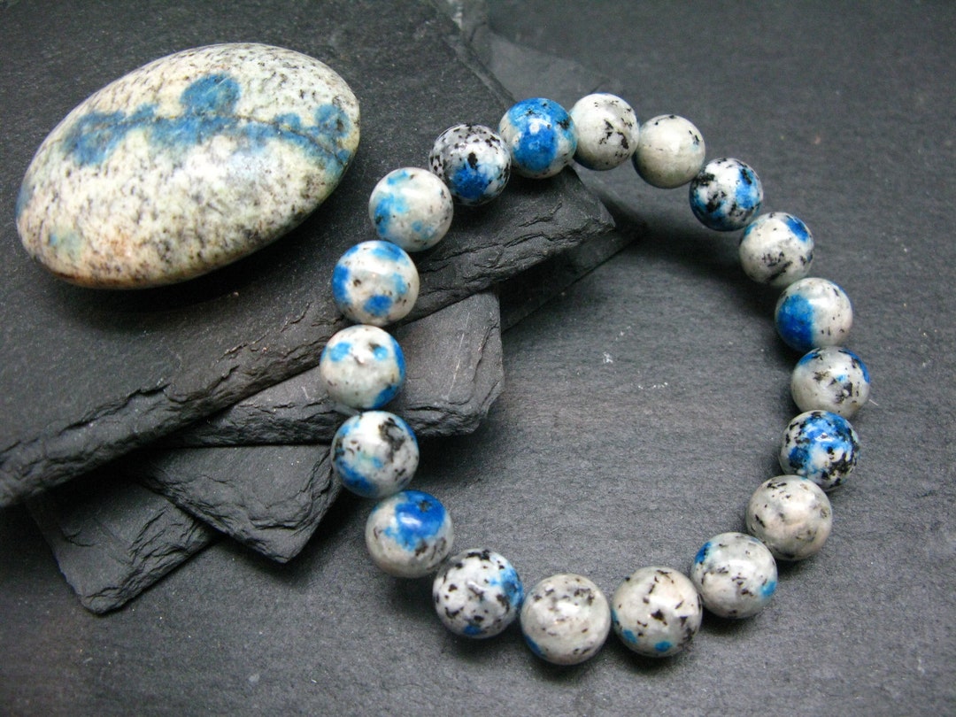 K2 Azurite in Granite Genuine Bracelet ~ 7 Inches ~ 10mm Round Beads - Etsy