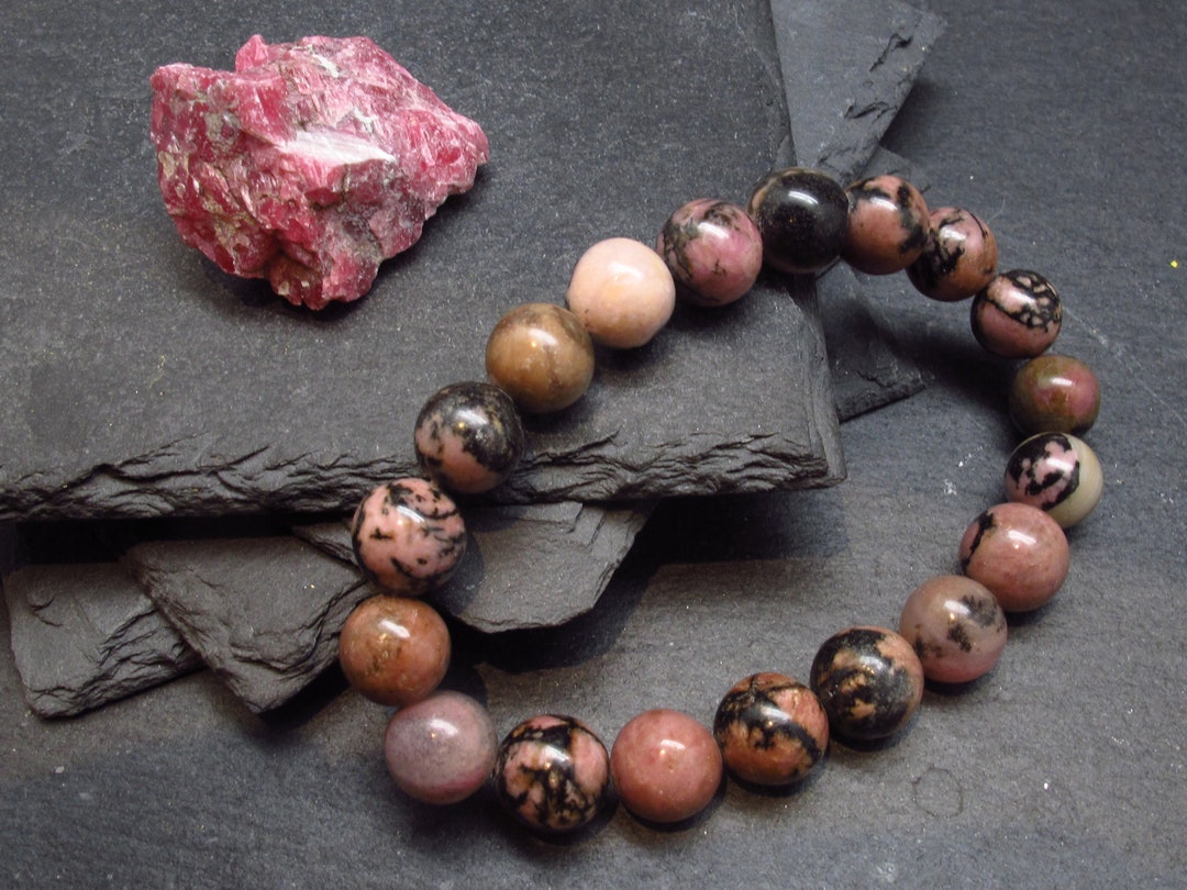 Rhodonite Genuine Bracelet ~ 7 Inches ~ 10mm Round Beads - Etsy