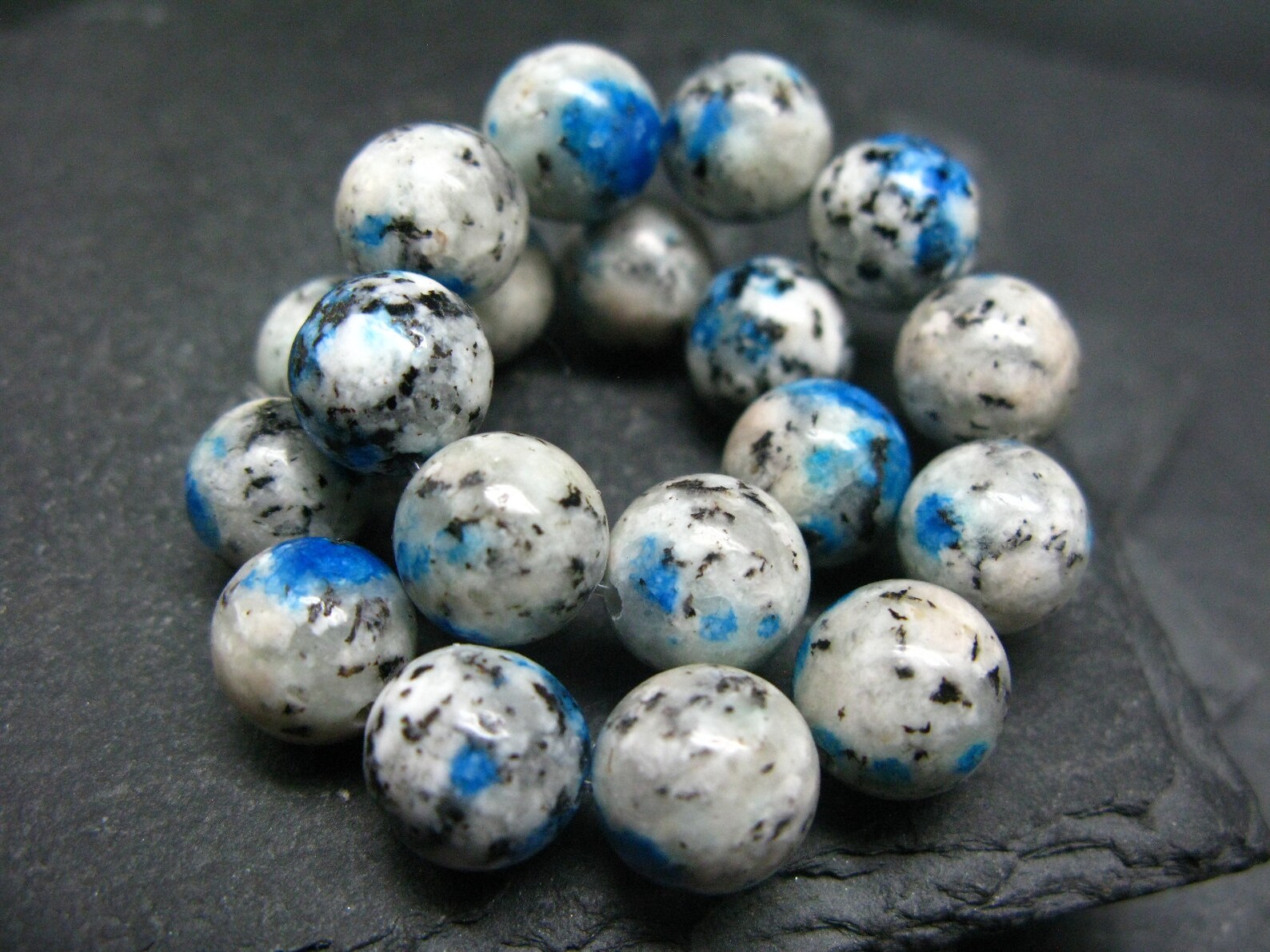 K2 Azurite in Granite Genuine Bracelet ~ 7 Inches ~ 10mm Round Beads - Etsy