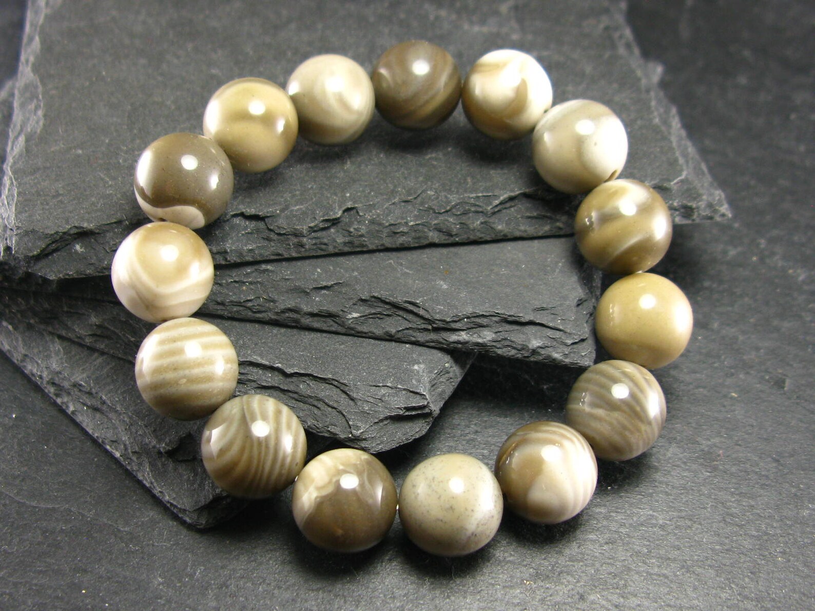 Flint Genuine Bracelet 7 Inches 12mm Round Beads - Etsy