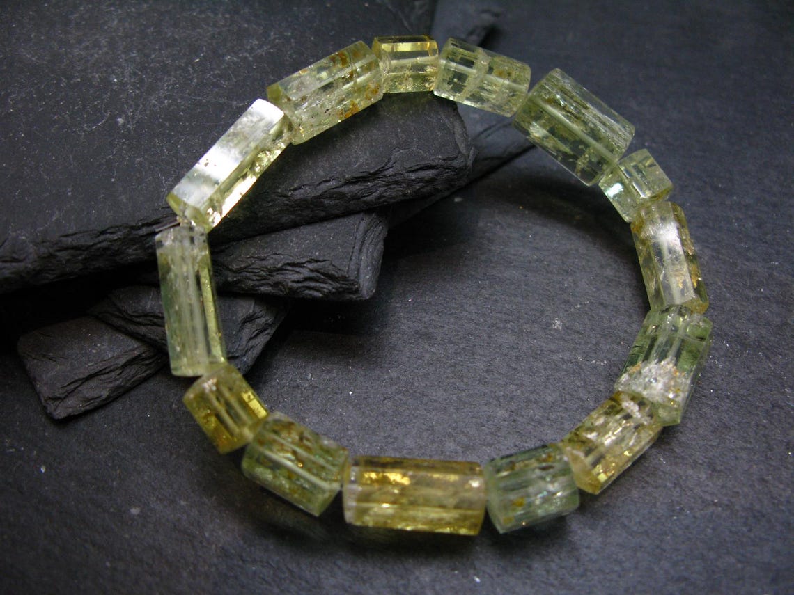 Heliodor Golden Beryl Genuine Bracelet ~ 7 Inches ~ 12mm Facetted Beads ...