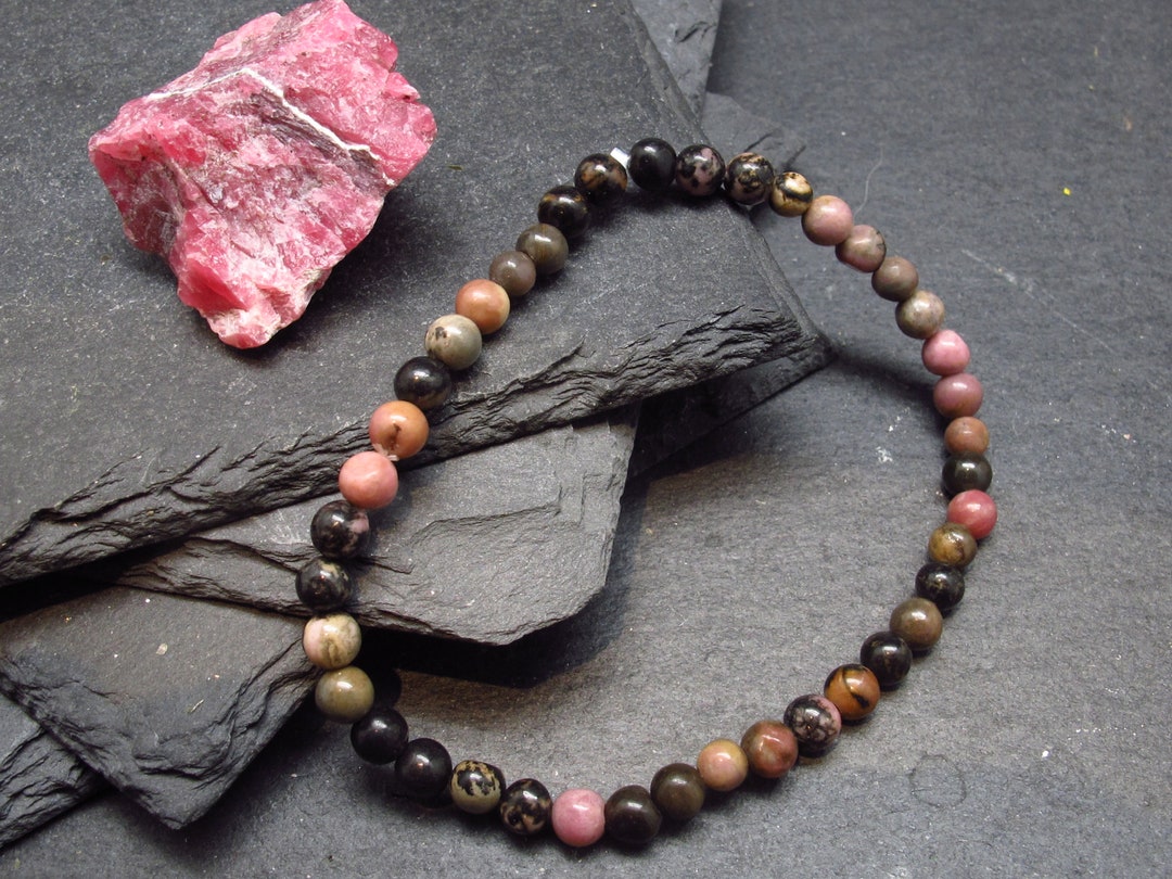 Rhodonite Genuine Bracelet ~ 7 Inches ~ 4mm Round Beads - Etsy