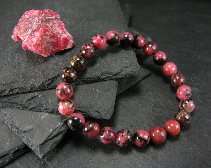 Rhodonite Genuine Bracelet 7 Inches 8mm Round Beads - Etsy